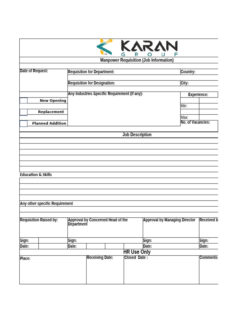 Manpower Requisition Form Template | PDF