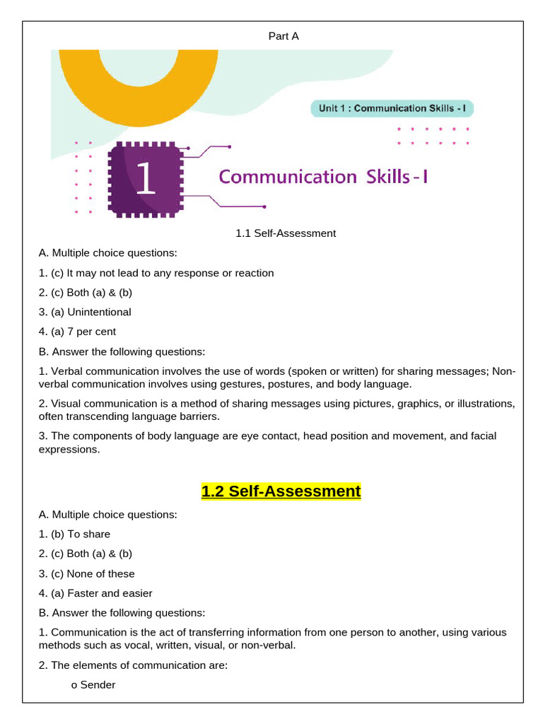 Gr-9 - Part A - Unit 1 - Communication Skill | PDF | Communication ...