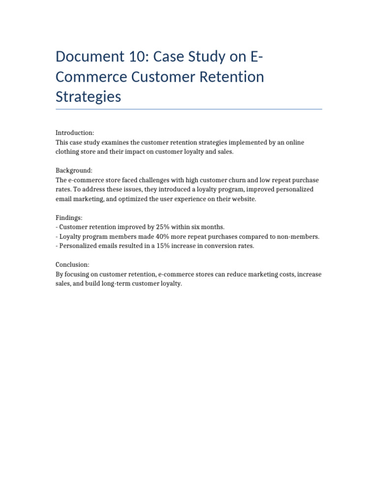 E-Commerce Customer Retention Case Study | PDF
