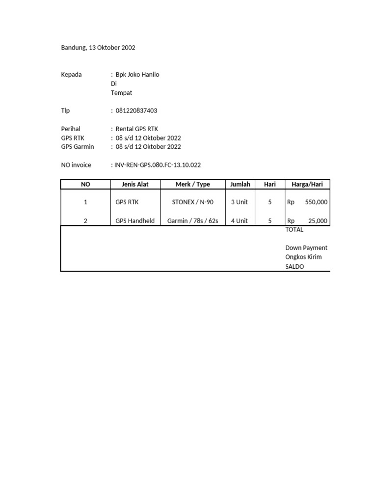 Rental GPS RTK dan Garmin Bandung 2022 | PDF