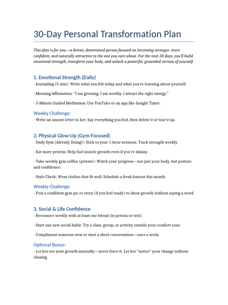 30 Day Transformation Plan | PDF