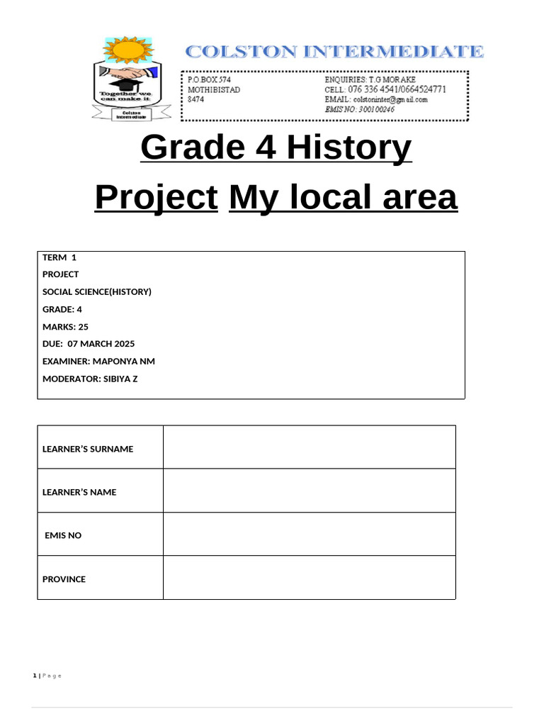 Grade 4 Local Area History Project | PDF | Cognition | Learning