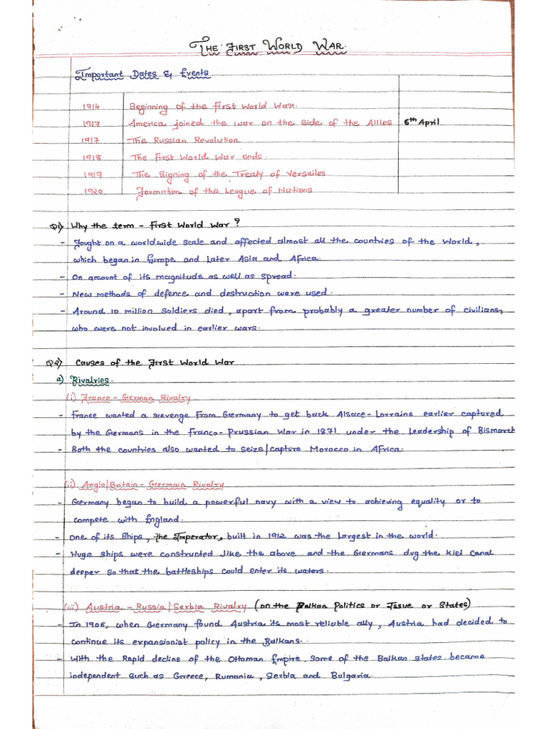 The First World War - Notes | PDF