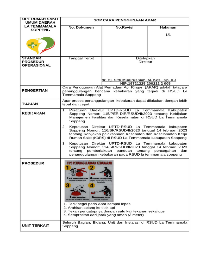 SOP Penggunaan APAR di RSUD Soppeng | PDF