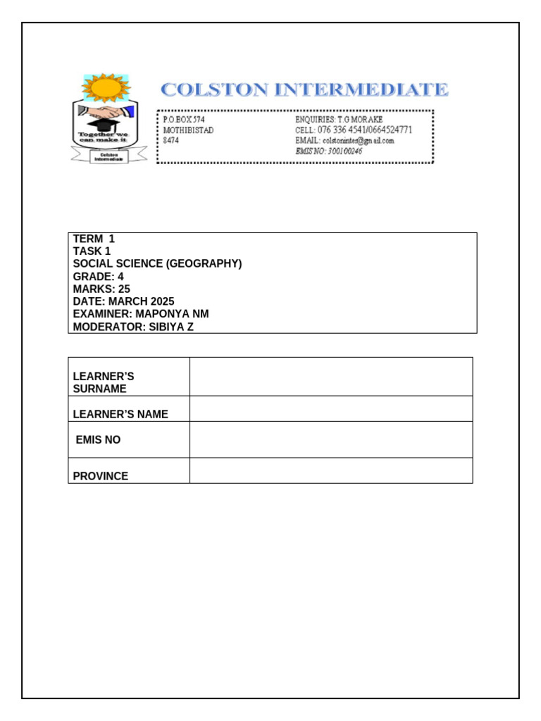 Grade 4 Geography Exam March 2025 | PDF | Cognition | Learning