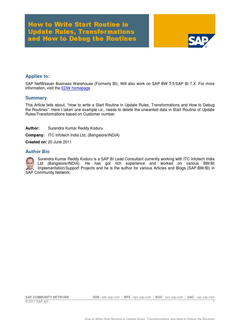 SAP BW Start Routine Guide | PDF | Subroutine | Debugging