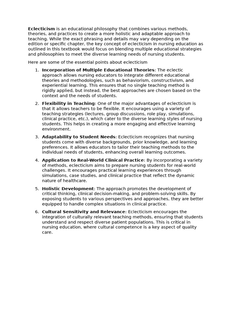 Eclecticism in Nursing Education | PDF | Learning | Teaching Method