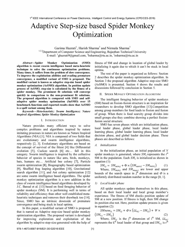 Adaptive Step-Size Based Spider Monkey Optimization | PDF | Mathematical Optimization | Applied ...