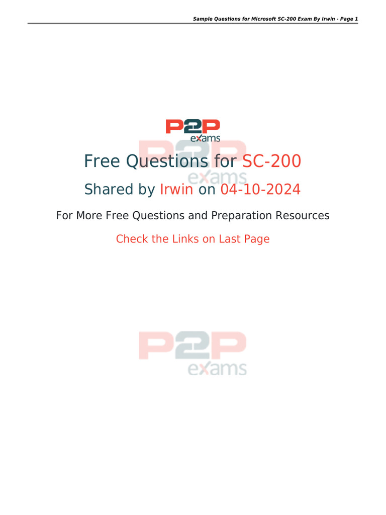 Sample Questions For Microsoft SC 200 Exam by Irwin | PDF | Active ...