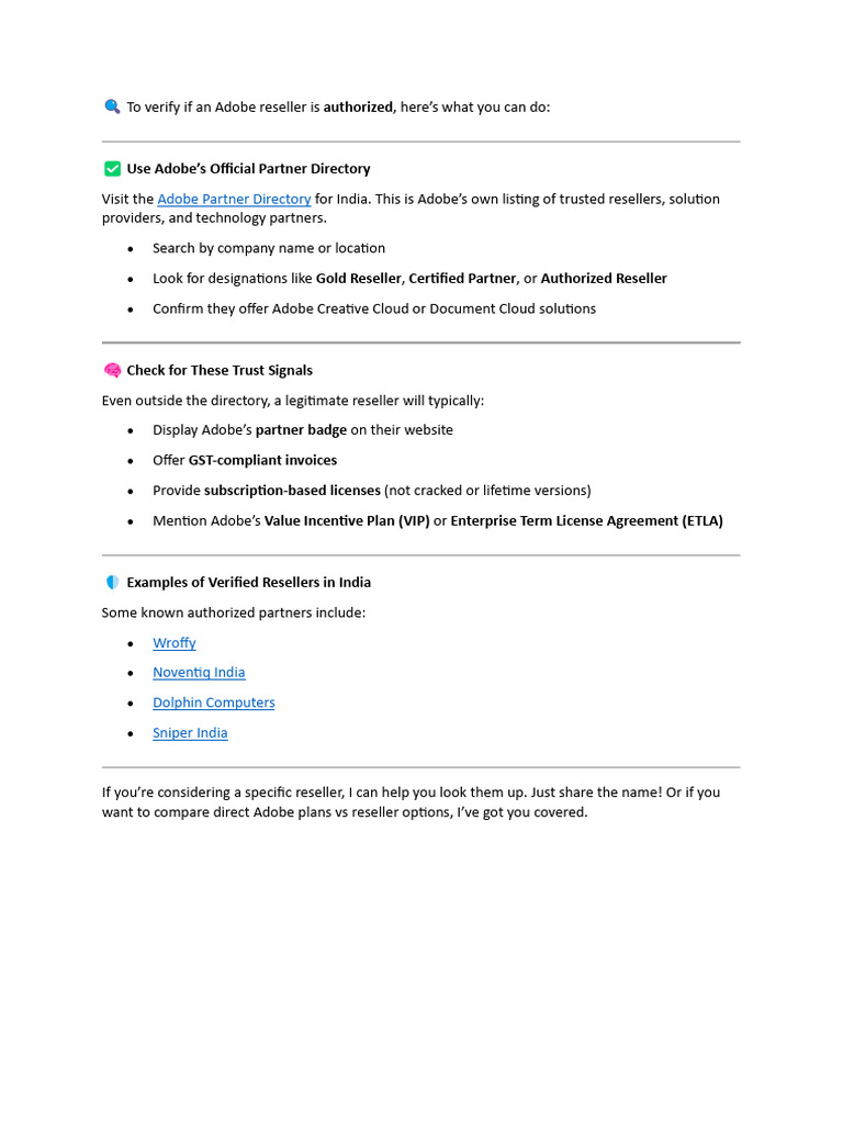 Verify Adobe Resellers in India | PDF