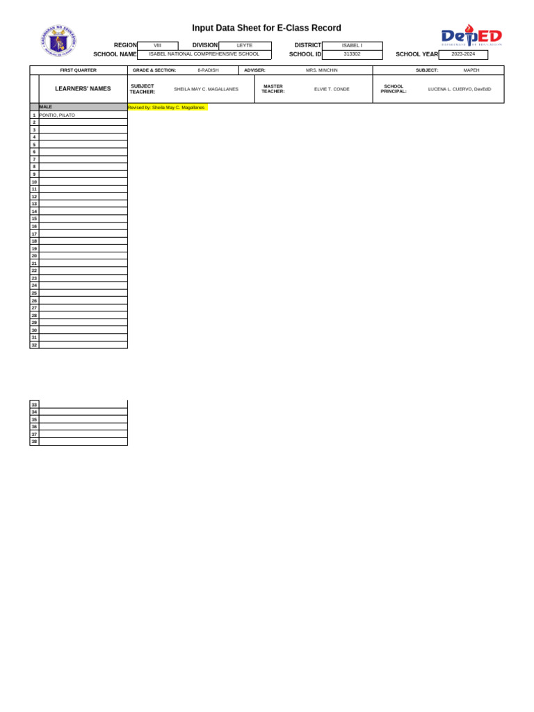 e Class Record Mapeh | PDF | Learning | Public Administration