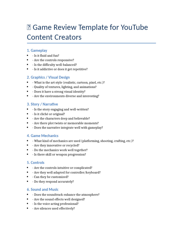 ? Game - Review - Template - YouTubehzjahabababbaba | PDF