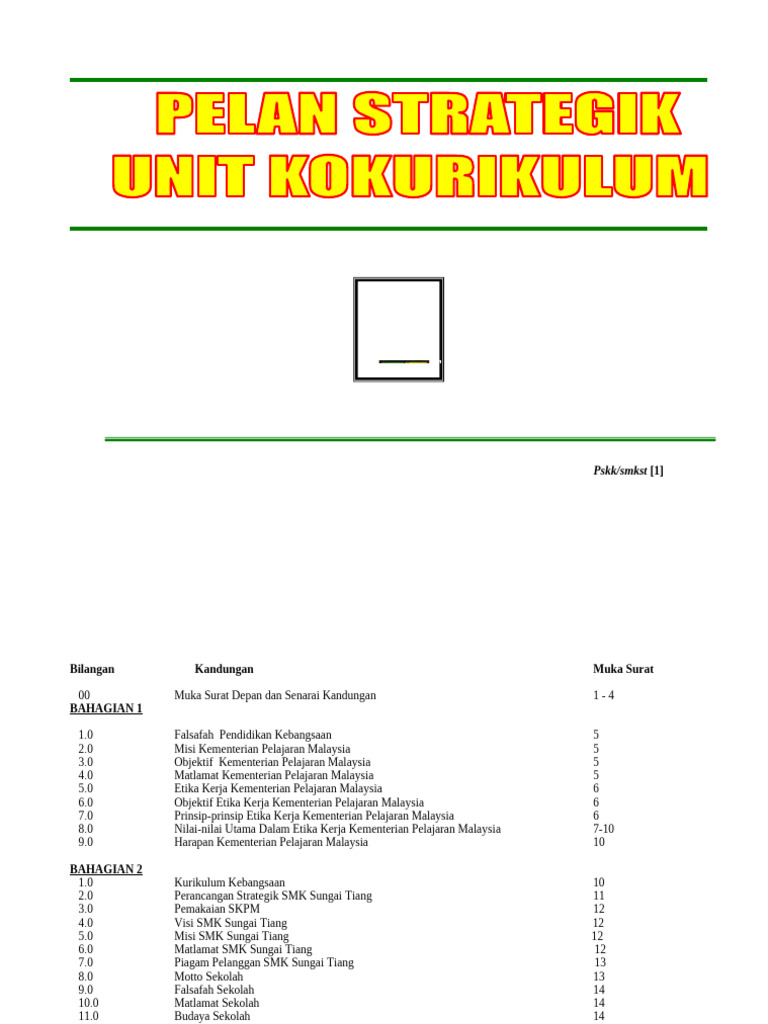 Pelan Strategik Unit Kokurikulum SMKST | PDF