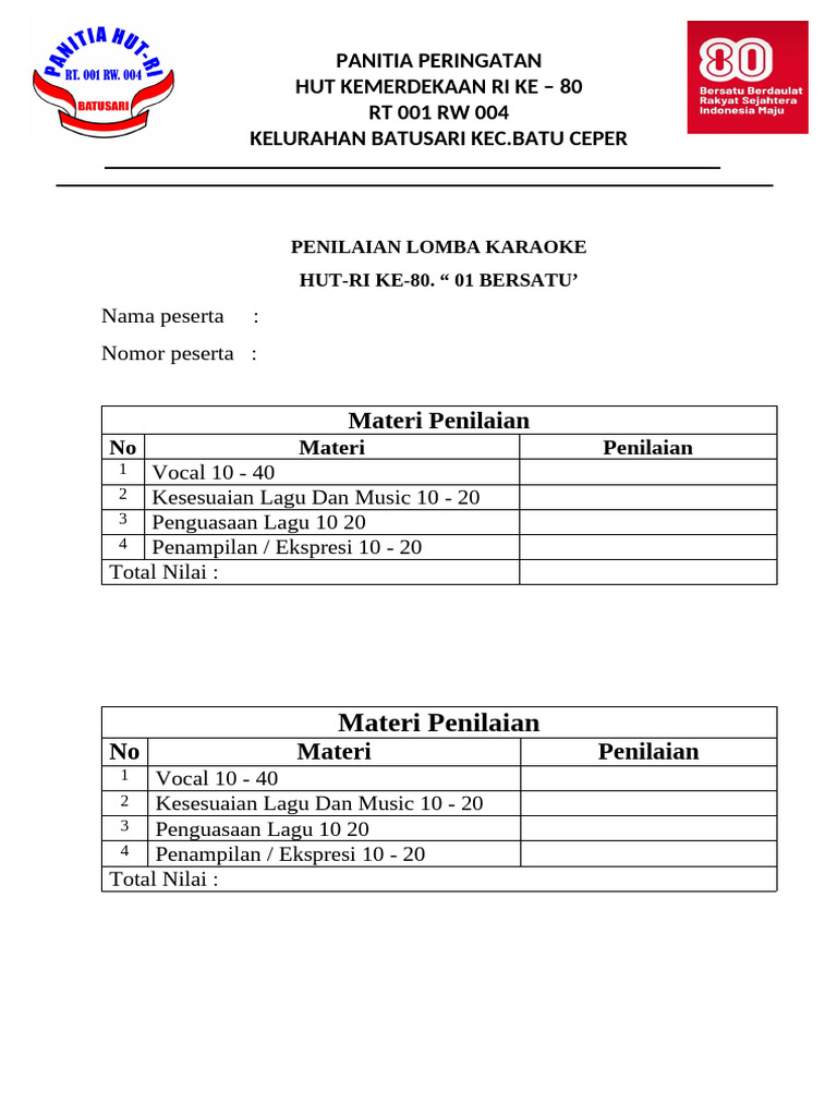 Peringatan Hut Ri Form | PDF