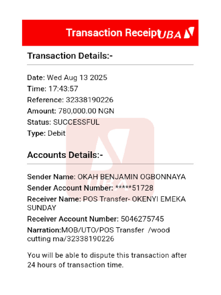 Transaction-Receiptwed Aug 13 2025okah Benjamin Ogbonnaya | PDF