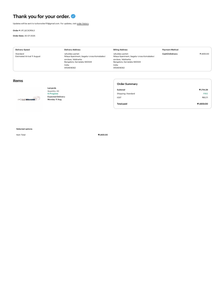 Order Details _ VistaPrint | PDF