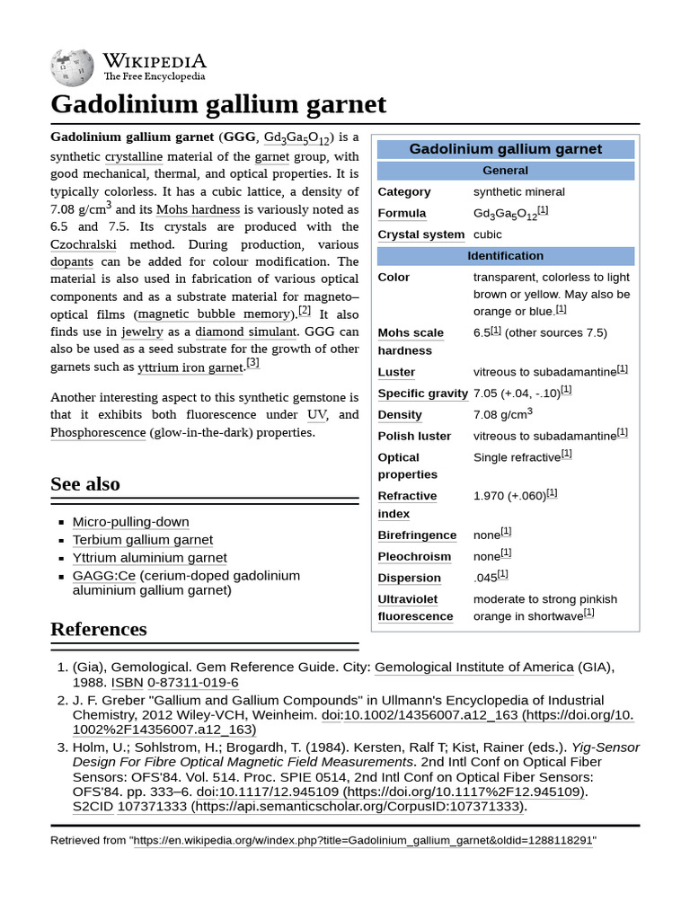 Gadolinium Gallium Garnet | PDF | Materials | Mineralogy