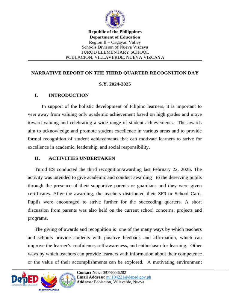 2025 Third Quarter Recognition Day Report | PDF | Teachers | Intelligence