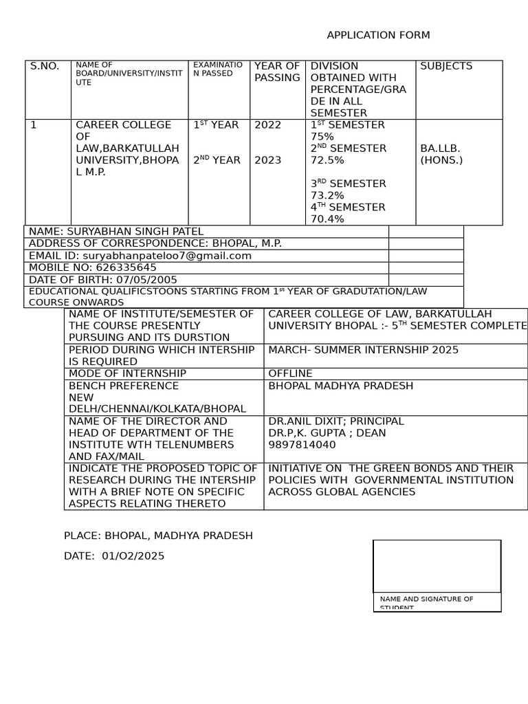Suryabhan Singh Application Form | PDF | Educational Stages | Vocational Education