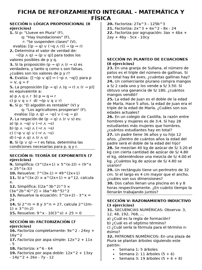Ficha Re Forza Mien To Integral | PDF | Proposición | Velocidad