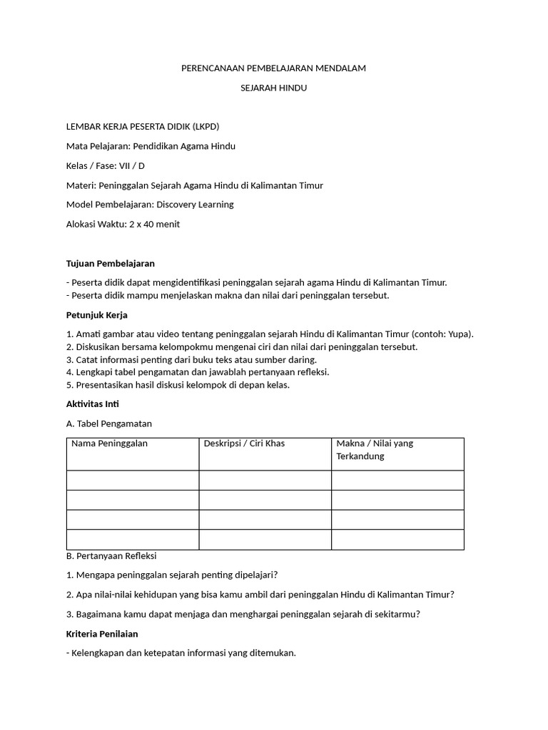 LKPD Sejarah 1 | PDF