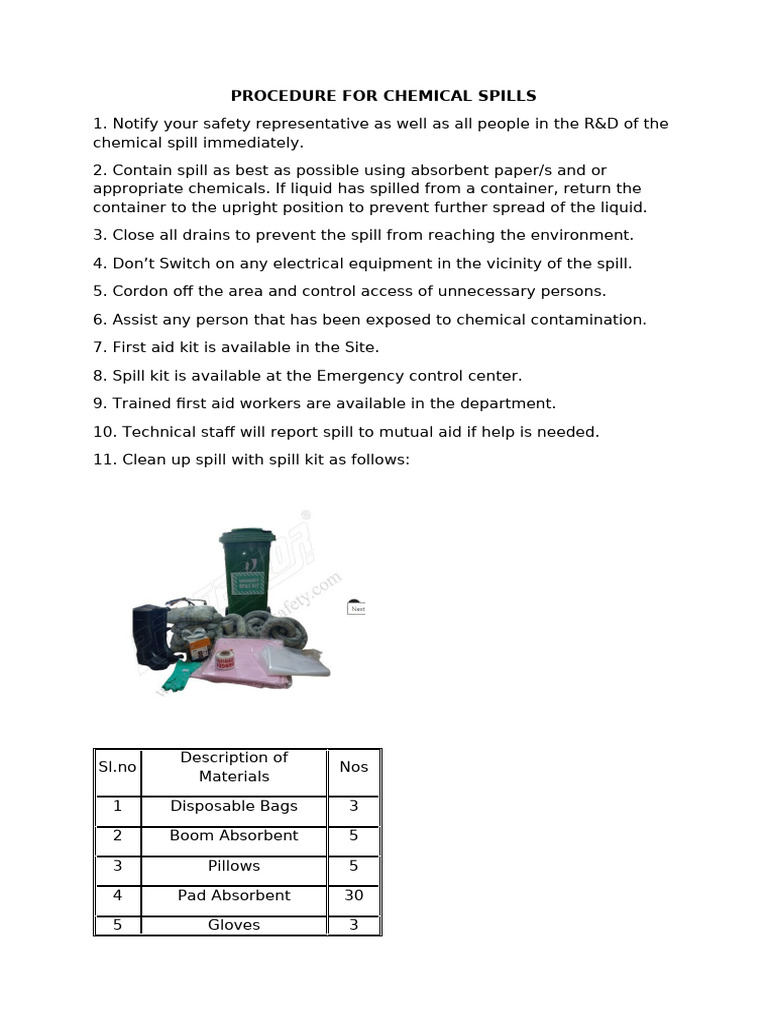 Chemical Spill Response Procedure | PDF