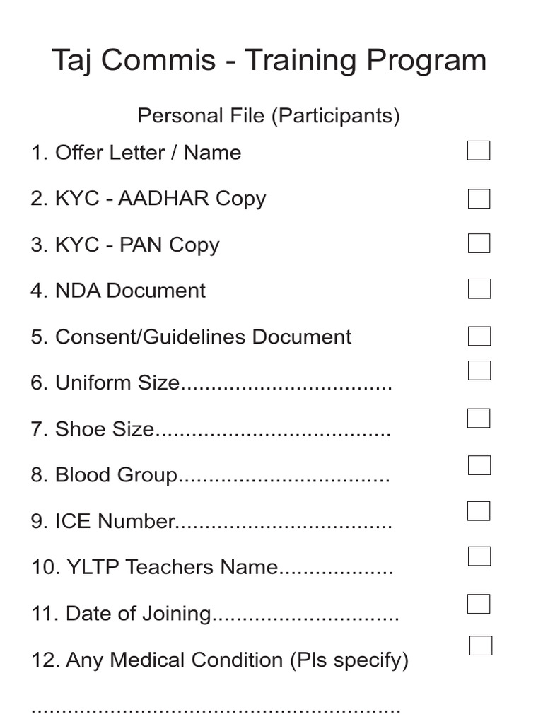 Taj Commis Training Program Checklist | PDF