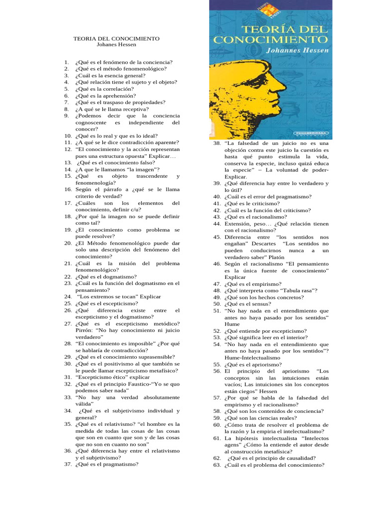 TEORIA DEL CONOCIMIENTO-cuestionario | PDF | Conocimiento | Realismo filosófico