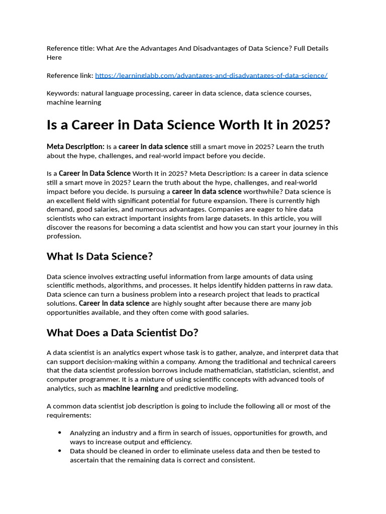 Data Science: Pros and Cons Explained | PDF | Data Science | Data