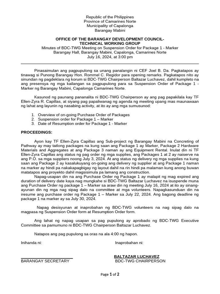 MABINI Minutes For Suspension Order of Package 1 Marker 1 | PDF