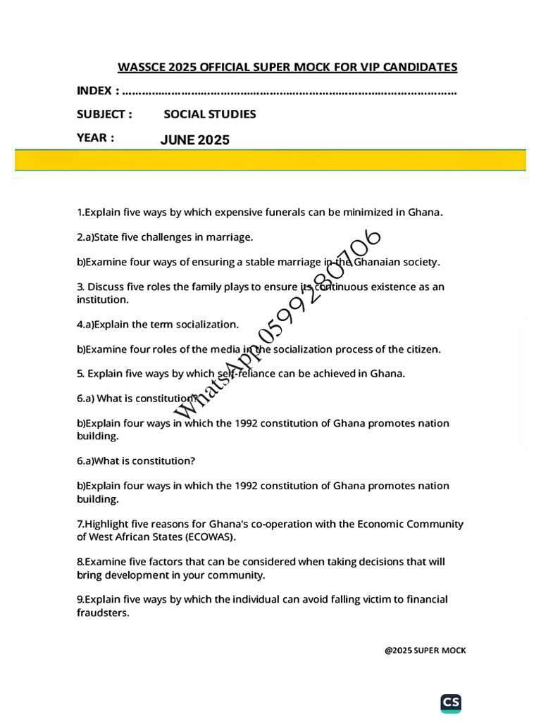 Social Studies 2025 Super Mock Question Pdf