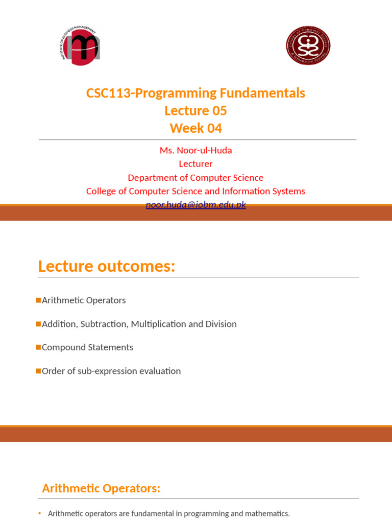 Lec 6 Programming Fundamentals | PDF | Arithmetic | Multiplication