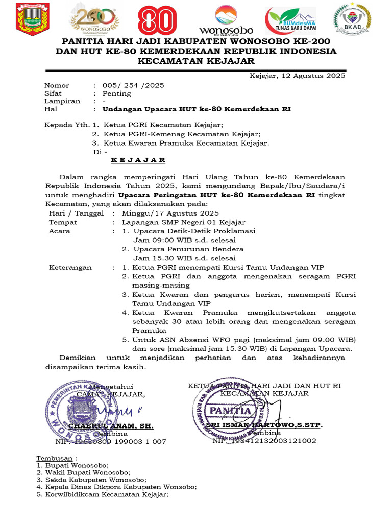 Undangan Upacara HUT Ke-80 Kemerdekaan RI.. | PDF