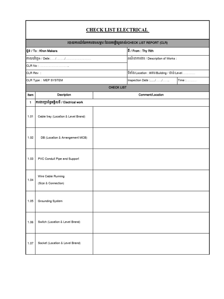 Electrical Installation Checklist Report | PDF | Building Engineering ...