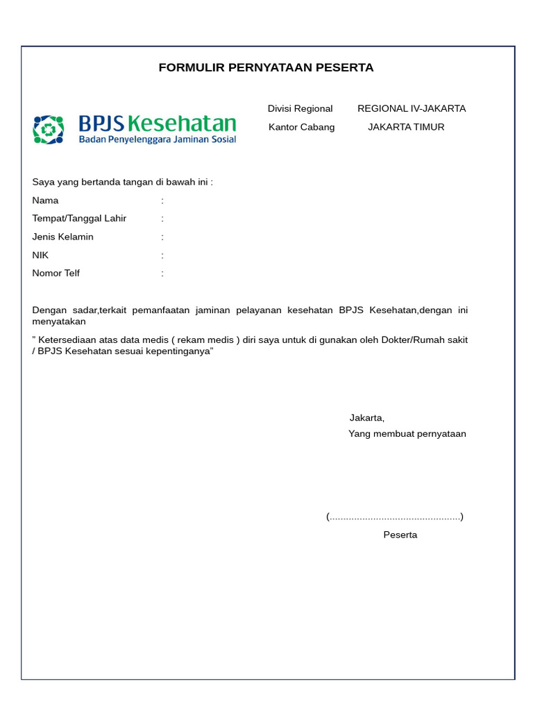 Formulir Pernyataan Peserta Bpjs | PDF