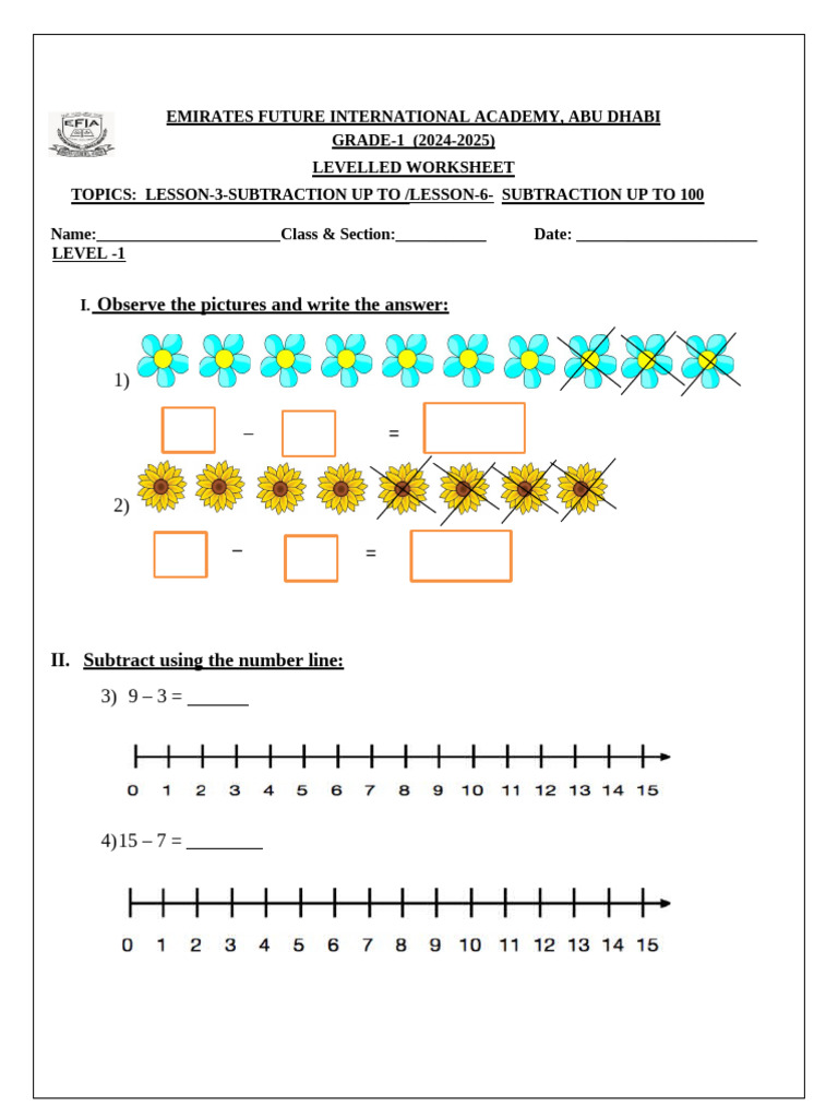 Subtraction Levelled Worksheet | PDF