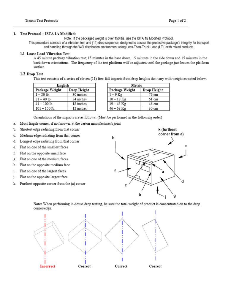 ISTA 1A & 1B Drop Test Protocols | PDF