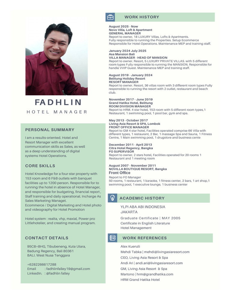 FADHLIN FADHLIN Operation Manager Resume | PDF | Resort | Hotel
