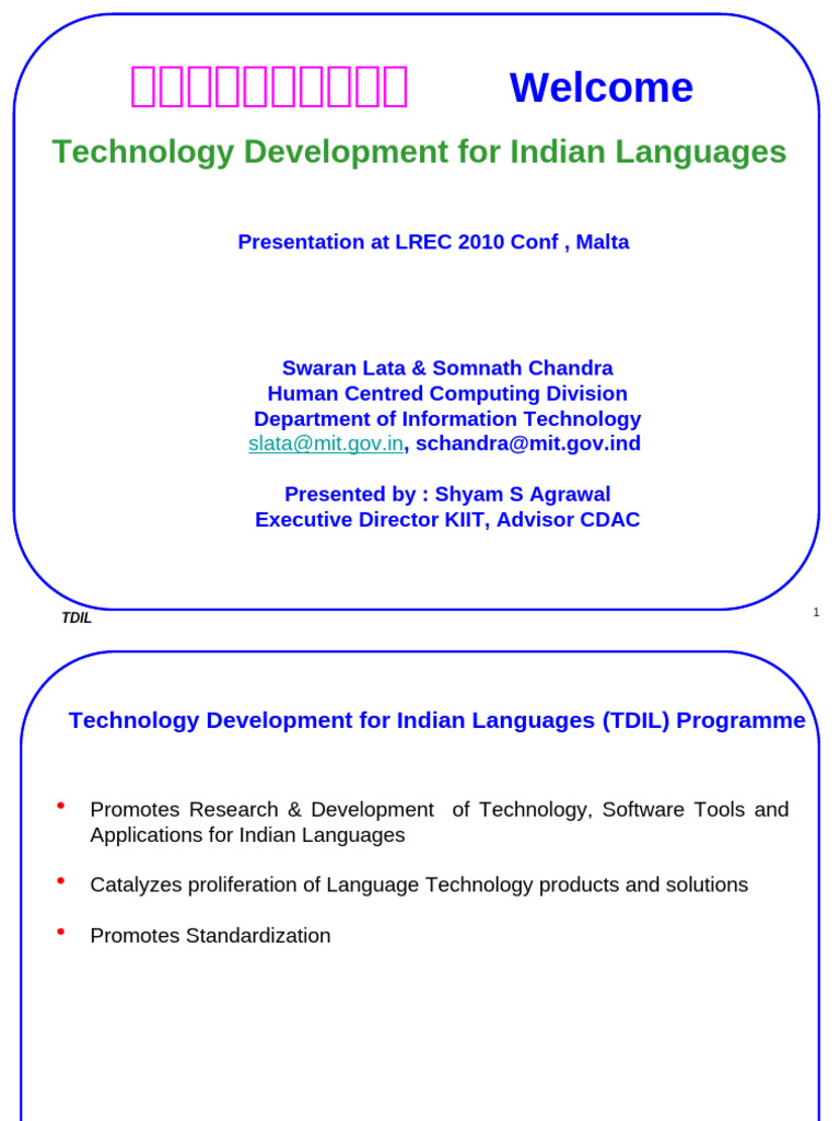 Welcome: Technology Development For Indian Languages | PDF | Languages ...