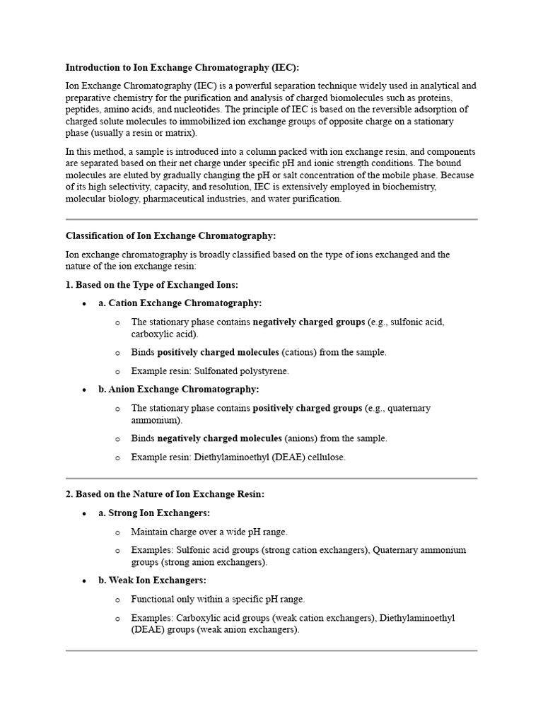 Classification of Ion Exchange Chromatography | PDF | Chromatography ...