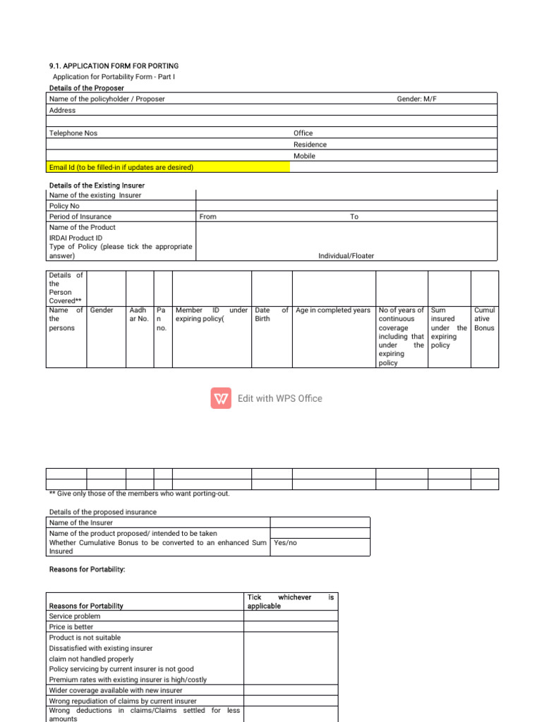 Portability Application Form for Insurance | PDF | Electron