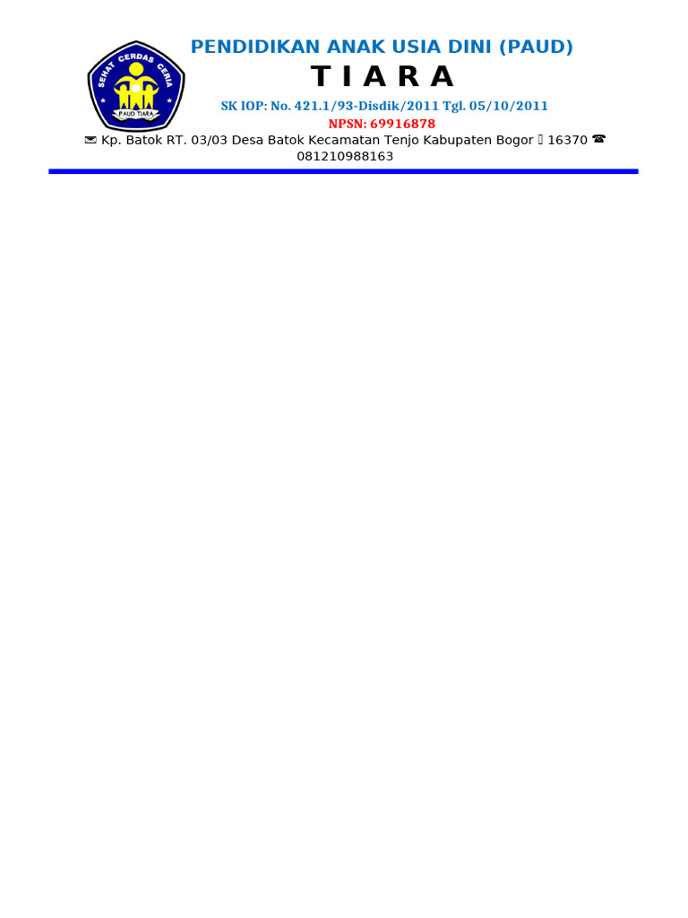 KOP Paud Tiara Baru | PDF