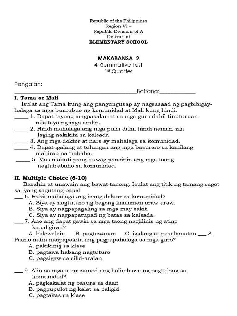 Q1 st4 Makabansa 4 | PDF
