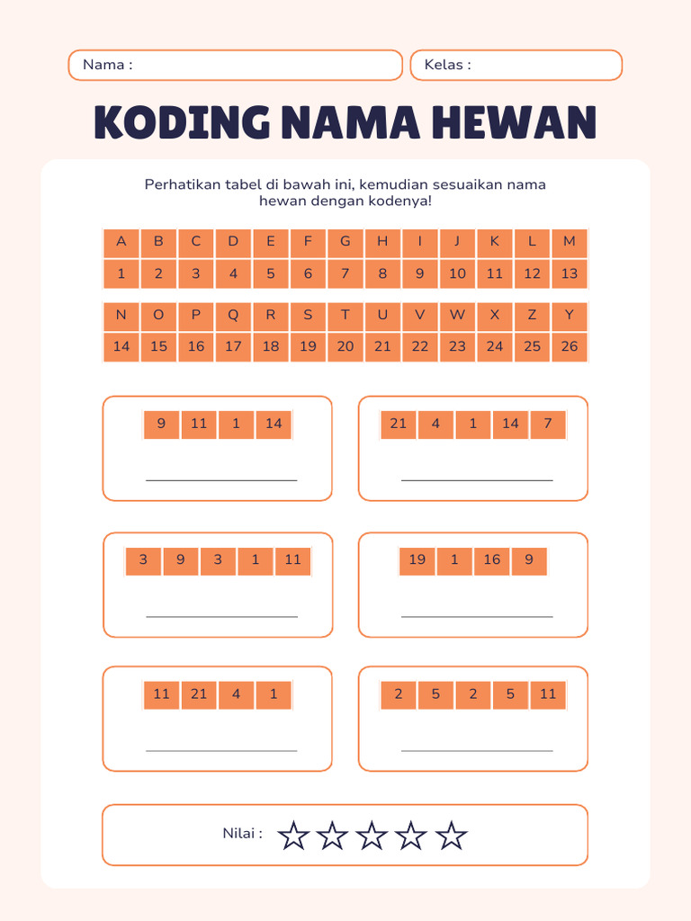 Koding Nama Hewan Lembar Kerja Oranye Ilustratif - 20250819 - 142420 - 0000 | PDF