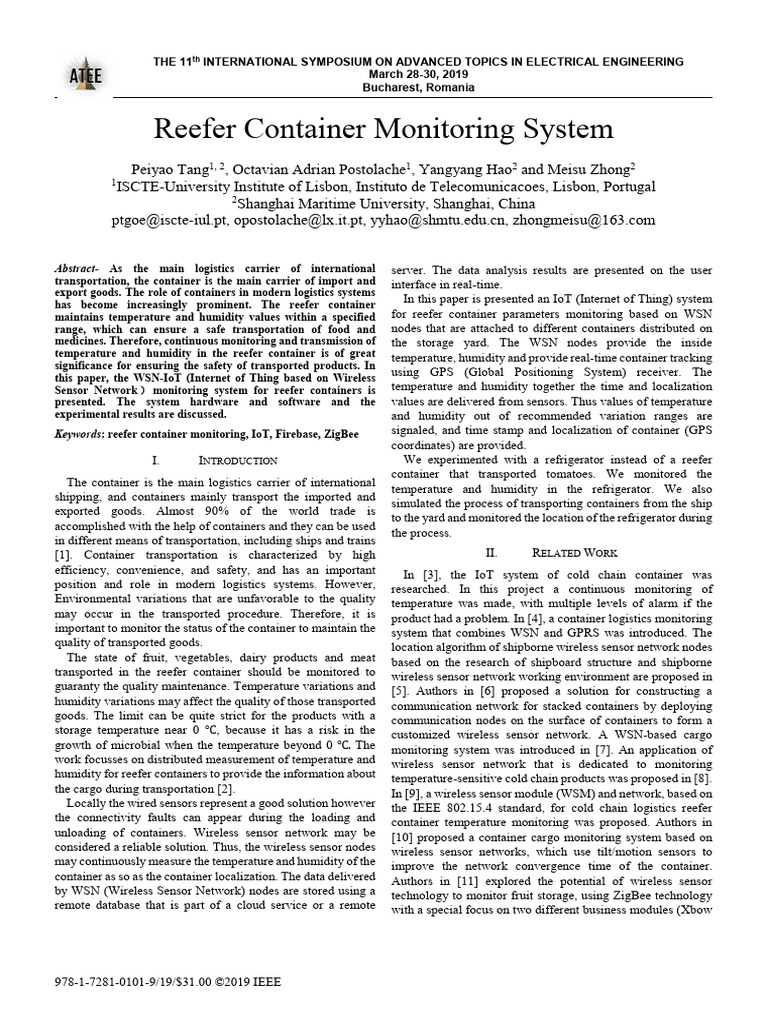 Reefer Container Monitoring System IoT | PDF | Wireless Sensor Network ...