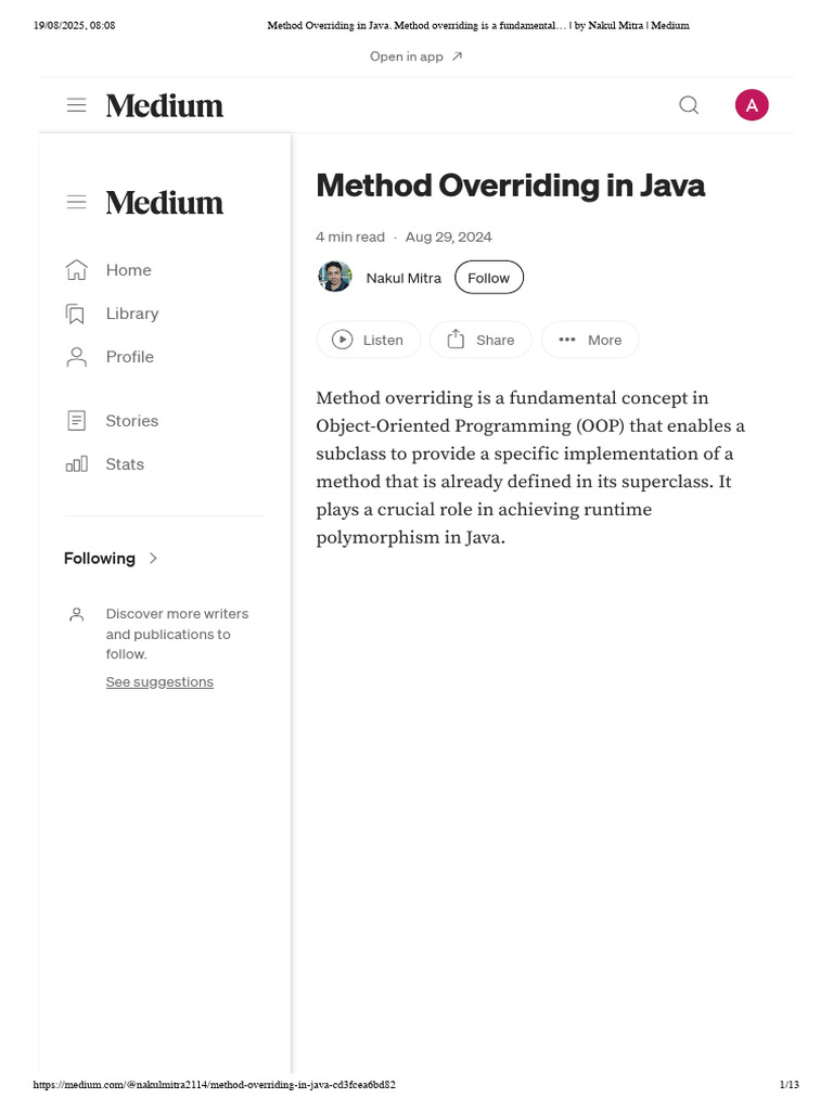 Method Overriding in Java. Method Overriding Is A Fundamental - by Nakul Mitra - Medium | PDF ...
