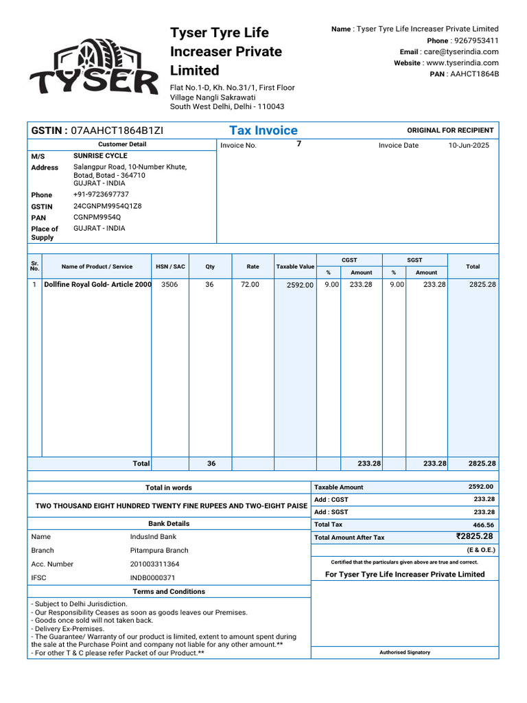 Tax Invoice - Sunrise Cycle | PDF | Taxes | Public Finance