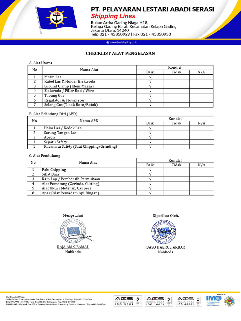 Checklist Alat Pengelasan Lengkap | PDF