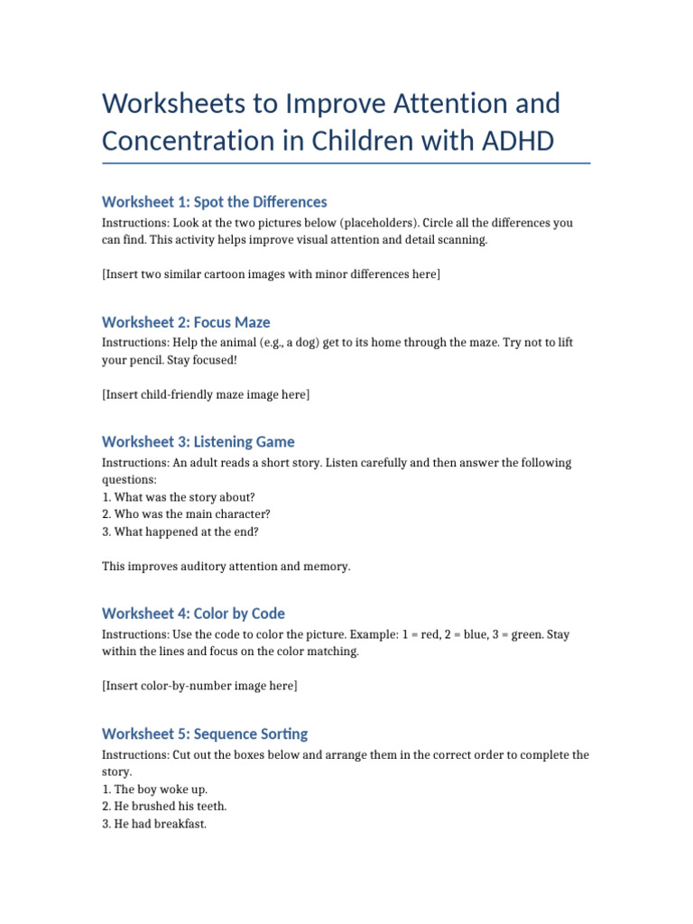 ADHD Attention Improvement Worksheets | PDF