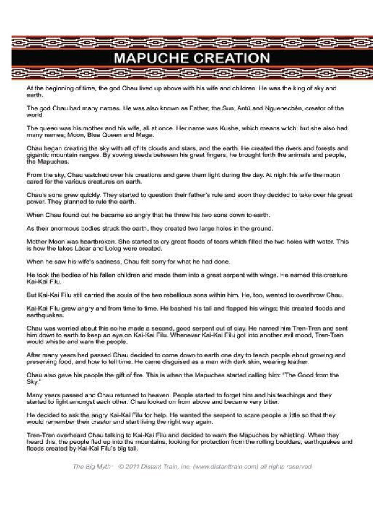Mapuche Creation the Big Myth | PDF